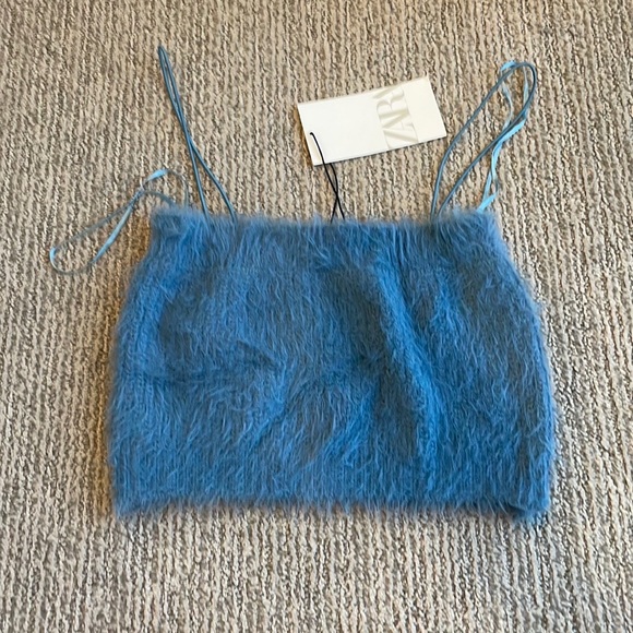 Zara | Tops | Baby Blue Fuzzy Crop Top From Zara In Size M | Poshmark